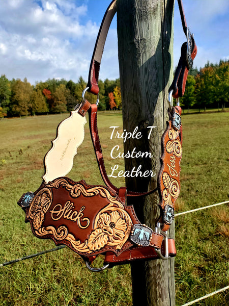 Fancy Tooled Full Leather Halter Shape #1 – TTT-Custom-Leather-